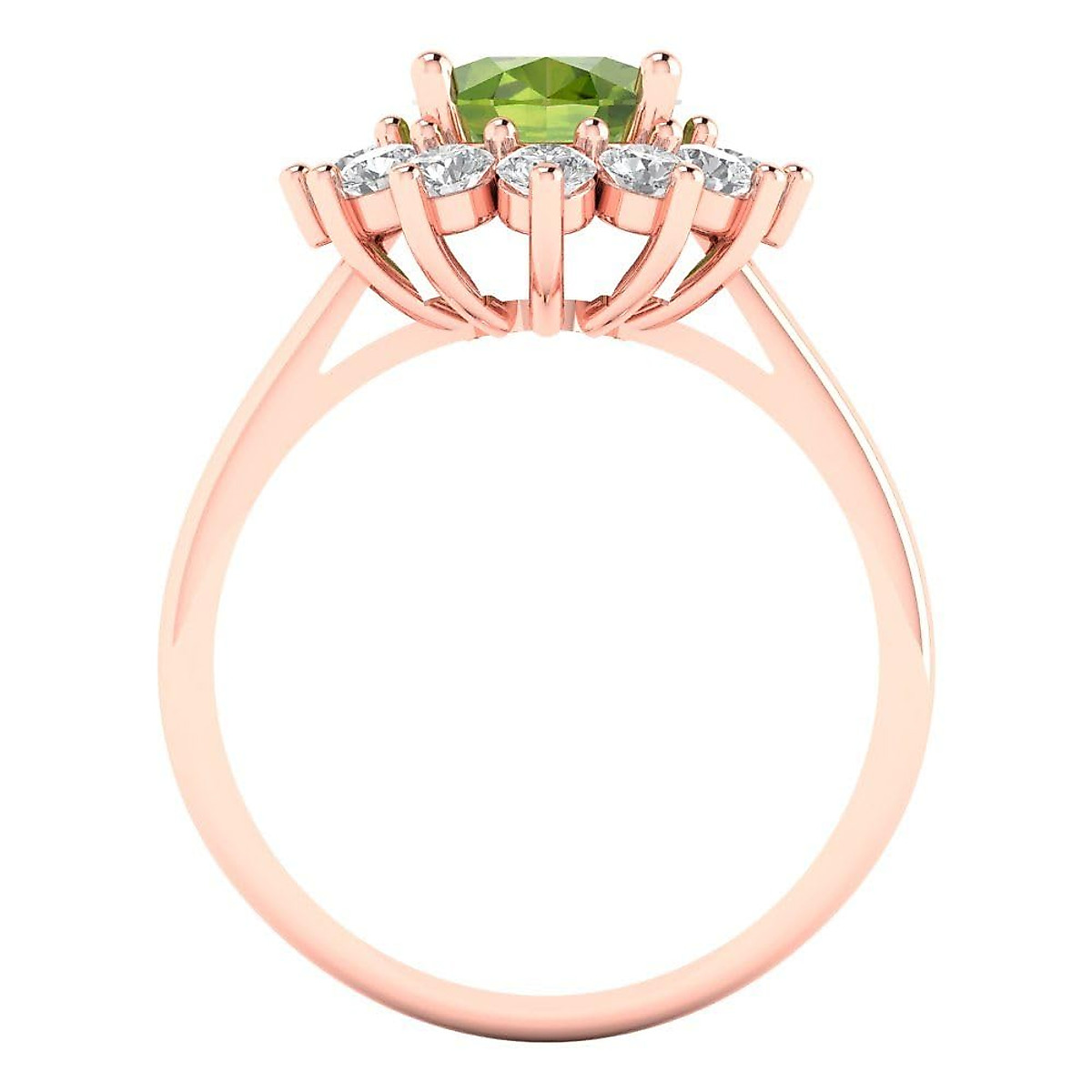 Clara Pucci 2.36 ct Oval Cut Solitaire W/Accent Halo Genuine Natural Peridot Wedding Promise Anniversary Bridal Ring 18K Rose Gold 3.5
