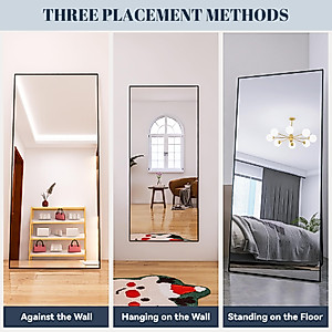 LFT HUIMEI2Y Full Length Mirror, 63"x18" Black Full Body Tempered Mirror with Aluminum Frame, Standing Hanging and Against The Wall, for Bedroom, Living Room, Dressing