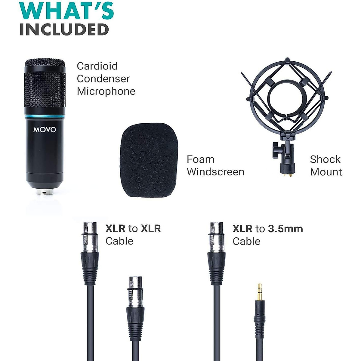 Movo PC-M6 Universal Cardioid Condenser Microphone with XLR and 3.5mm, Shock Mount, and Windscreen - Perfect for Podcasting, Live-Streaming, Gaming, Remote Work