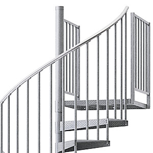 Mylen STAIRS Reroute Galvanized Exterior 60in Diameter, Fits Height 136in - 152in, 2 36in Tall Platform Rails Spiral Stair Kit