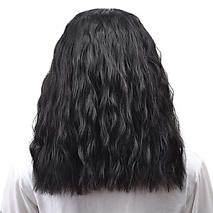 BERON Black Wig for Womens Short Curly Wavy Bob Hair Wigs with Bangs Movie Cosplay Costume Wig Heat Resistant Synthetic Wig Daily Party Use