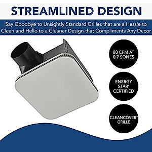 Broan-NuTone AER80K Roomside CleanCover Bathroom Ventilation Exhaust Fan, 80 CFM, 0.7 Sones, White