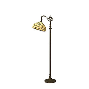 WERFACTORY Tiffany Floor Lamp Cream Amber Stained Glass Bead Arched Lamp 12X18X64 Inch Gooseneck Adjustable Corner Standing Reading Light Decor Bedroom Living Room S005 Series