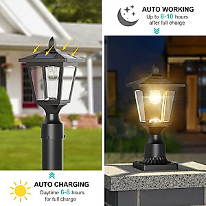 Solar Post Lights, 3000K Dusk to Dawn Solar Lamp Post Light with Pier Mount Base, Solar Post Lights Outdoor Waterproof for Garden Yard Landscape Pole Pillar, Outside Decorative Lamp(Warm White)