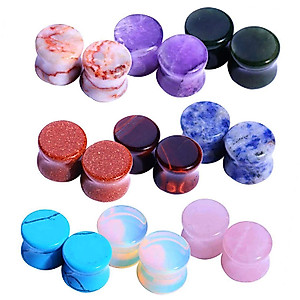 BodyJ4You 18PC Body Piercing Stone Plugs - Ear Stretching Kit - Gauges 00G (10mm) - Saddle Double Flared Tunnels Expander Stretchers Earrings - Unisex Men Women Jewelry