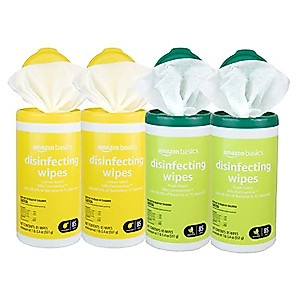 Amazon Basics Disinfecting Wipes, Lemon & Fresh Scent, Sanitizes/Cleans/Disinfects/Deodorizes, White, 85 Count, Pack of 4 (Previously Solimo)
