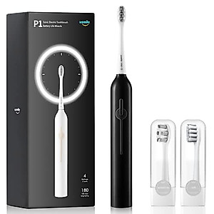 usmile Sonic Electric Toothbrush for Adults, USB Rechargeable with 2 Brush Heads, Powered Whitening Toothbrush with Smart Timer, 4-Hour Fast Charge for 180 Days Use, P1 Black