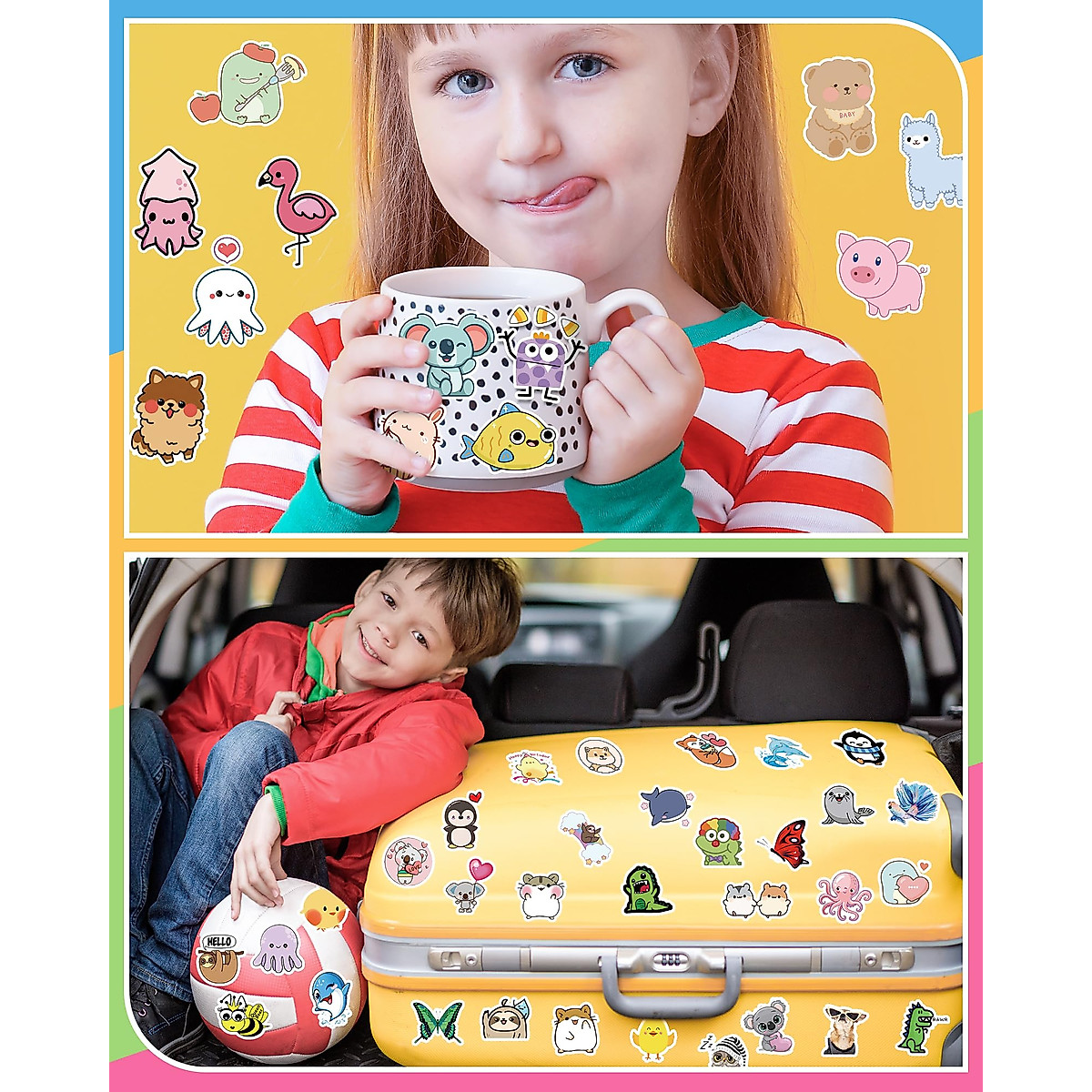 Zartores 300 Pcs Cute Animal Stickers for Kids, Water Bottle Stickers, Laptop Vinyl Waterproof Stickers, Skateboard Hydroflask Phone Aesthetic Sticker Pack for Teens Girls.