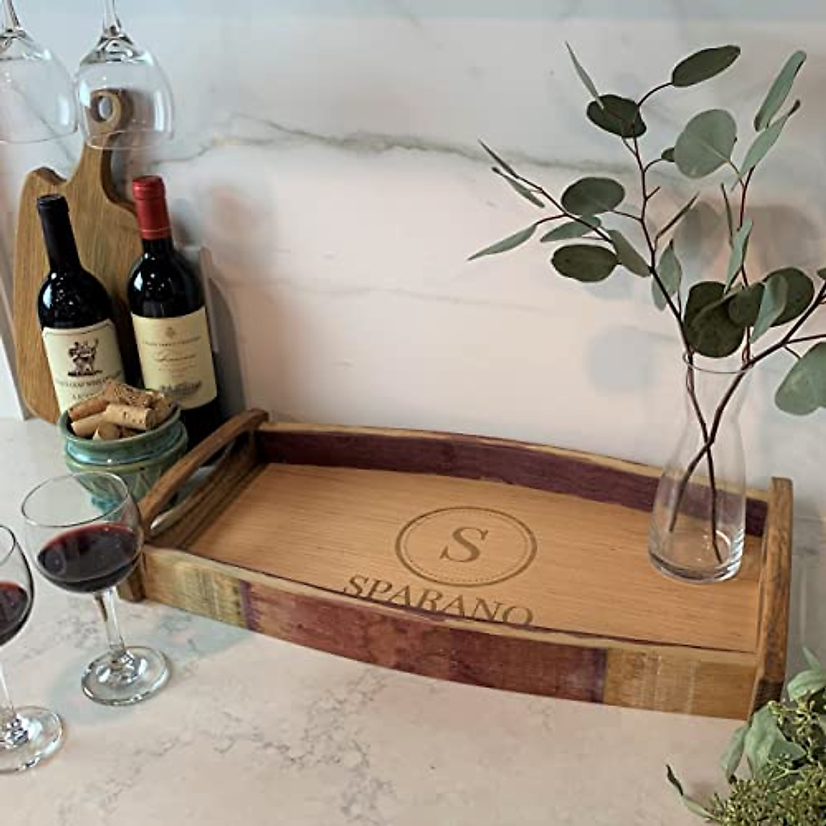 Personalized Wine Barrel Serving Tray - Handmade (Vintage Vines)