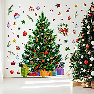 55.12 x41.34 Inch Large Christmas Tree Wall Decals DIY Watercolor Decal Removable Christmas Tree Gaint Wall Stickers for Bathroom Bedroom Living Room Offices Home Decoration Decal