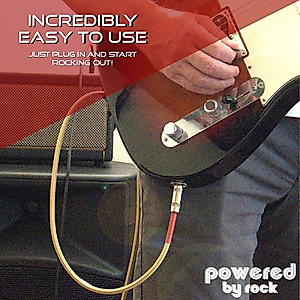 Powered By Rock Guitar Cable - 20 ft Instrument Cable for Electric Guitars and Bass Guitars - 1/4 Inch Cable with Right Angle Jack On One End to Secure Your Amp Cord - Braided Design