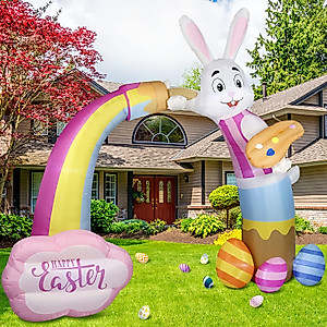 Domkom 12FT Long Huge Easter Inflatable Bunny Archway Outdoor Decorations,Build-in LED Lights Blow Up Yard Decoration, for Easter Yard Lawn Décor