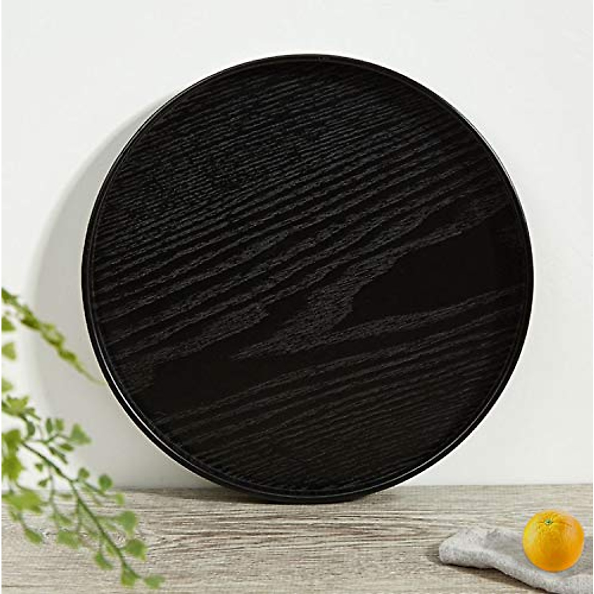 Rive Round Solid Wood Serving Tray, Non-Slip Tea Coffee Snack Plate Food Meals Serving Tray with Raised Edges for Home Kitchen Restaurant(13inch,Black)