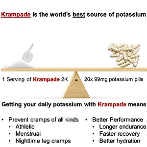 Krampade Electrolytes Powder Potassium Supplement - 2000 mg K+, >2X More Than Coconut Water | Cramp Relief and Prevention | Hydration Powder