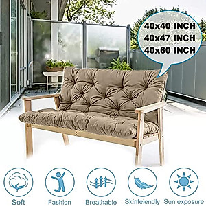 Outdoor Swing Replacement Seat Cushions Pad, 3 Seater Waterproof Non Slip Overstuffed Bench Cushion, Loveseat Cushions with Ties for Porch Garden Furniture Patio Lounger Bench(Khaki 40x60 inch)