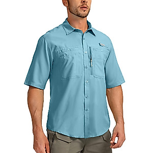Men's Fishing Shirts with Zipper Pockets UPF 50+ Lightweight Cool Short Sleeve Button Down Shirts for Men Casual Hiking(Capri, 3X-Large-New)