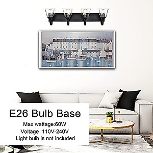 TULUCE Bathroom Vanity Light Fixtures Over Mirror,Modern 4 Lights Bath Vanity Lighting Matte Black Indoor Wall Light Fixture with Clear Glass Shade for Bathroom Cabinets Dressing Table