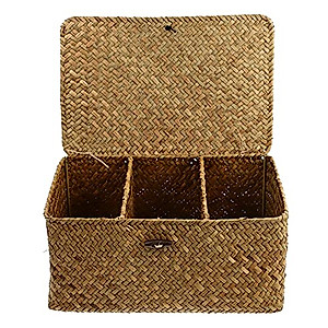DOITOOL Woven Baskets Toilet Tank Basket Hyacinth Toilet Paper Basket Woven Rattan Storage Basket with Lids Wicker Basket Bin Desktop Storage Box Vanity Organizer Farmhouse Bathroom Decor Home Decor
