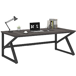 IBF Long Desks for Home Office, Large Metal Wooden Computer Desk for 2 Monitors, 70 Inch Two Person Desk for Executive Work Writing Study Gaming, Industrial Modern Big Double Desk, Dark Gray Oak