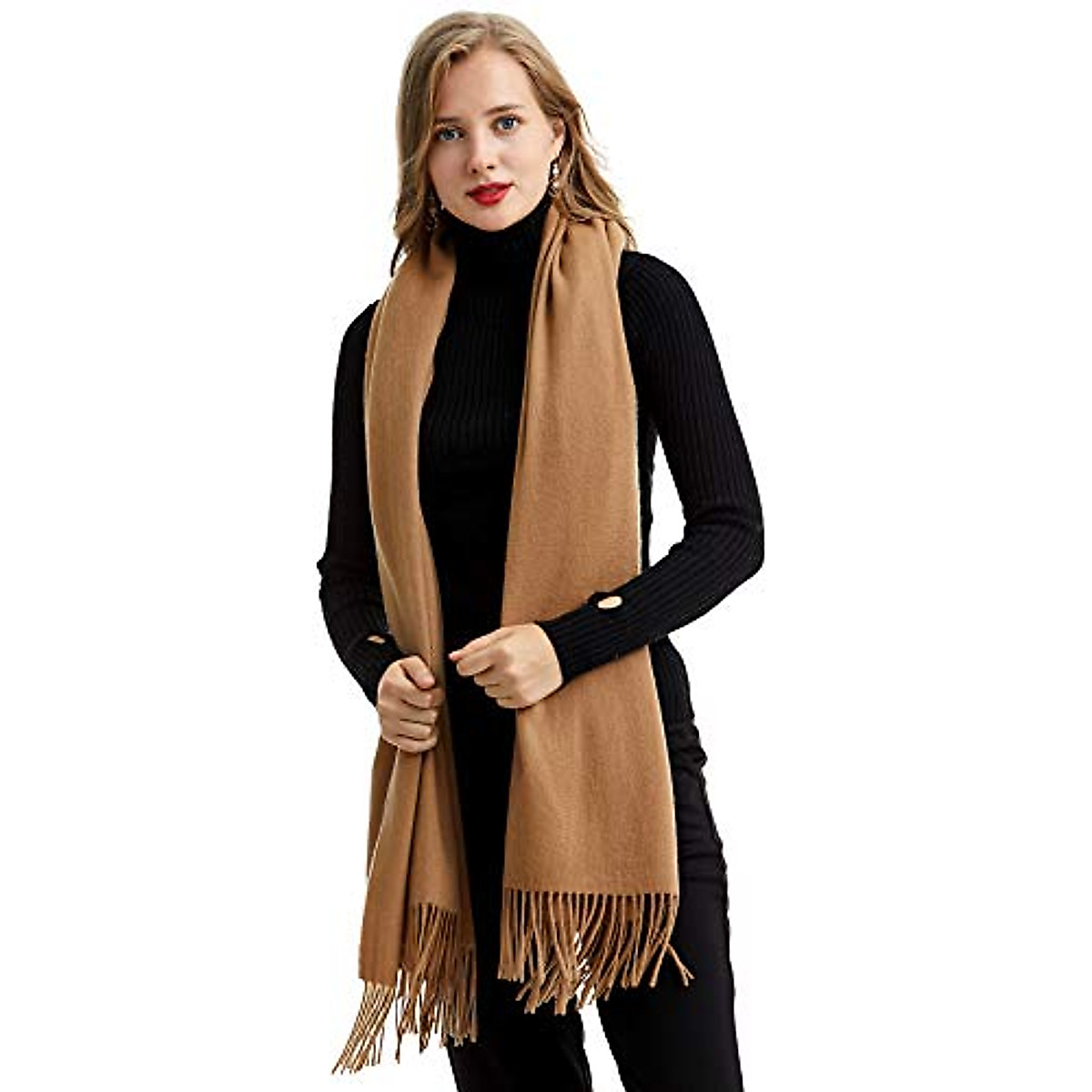 MARUYAMA Cashmere Stole, 100% Cashmere, Gorgeous & Natural, Satisfactry Large Scarf, Wrap, 78.7x27.5 in, 11.3 oz, # K0101 (Camel)
