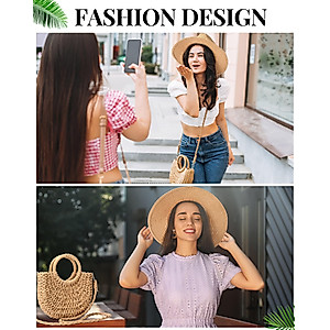 3 Pcs Women Straw Bag Rattan Wide Brim Sun Hat Woven Earrings for Summer Beach