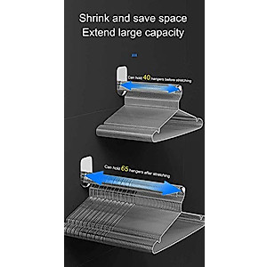 2-Section Stainless Steel Clothes Hanger Storage, Retractable Space Saving Clothes Hanger Storage Organizer, Wall Mount Clothes Rack Organizer, Adhesive or Drilling Installation(Length 10.6") 1