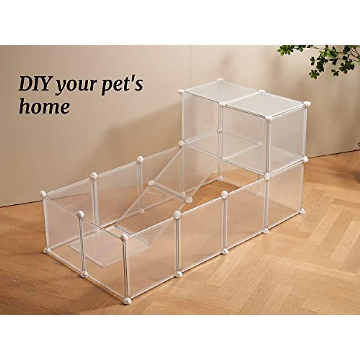 LURIVA Transparent Clear Small Animal Playpen, Guinea Pig Cages, Puppy Dog Pet Rabbit Bunny Indoor Outdoor Fence Pen Enclosure, White Plastic Playpen,12 X 12 Inch, Panels