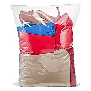 Clear bags for clothes storage, toys, snack bags and food saver, beach bag travel organizer - 5 gallon ziplock bags - sealable zipper and slider jumbo baggies - Extra large ziplock bag - {Pack of 5}