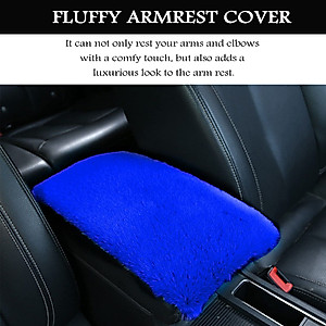 Silence Shopping Fluffy Furry Armrest Cover for Car, Auto Center Console Cover Pad Car Soft Console Pad Wool Fur Armrest Seat Box Cover Protector Universal Fit for Most Vehicle, SUV (Royal Blue)