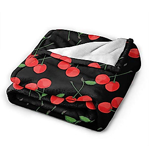 DIYAB Cherry Red and Black Fleece Blanket Plush Throw Blanket Fuzzy Soft Blanket 60 x 50 inch