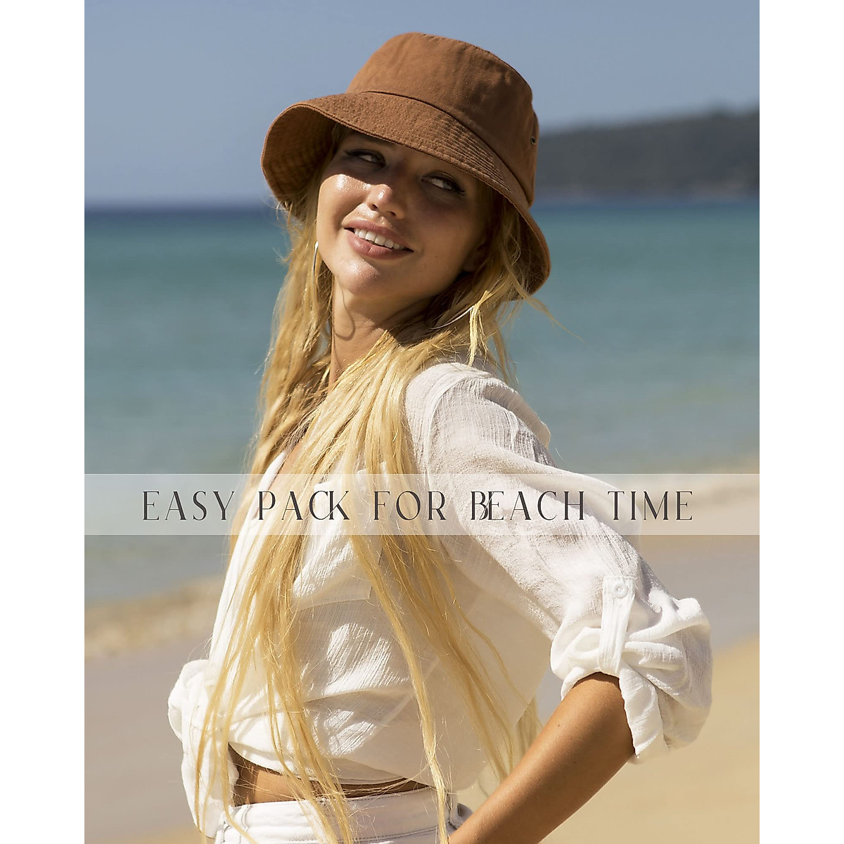 FURTALK Bucket Hats for Women Washed Cotton Packable Summer Beach Sun Hats Mens Womens Bucket Hat with Strings for Travel (Dark Orange, Medium, m)