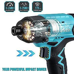 DURATECH Impact Driver Kit - 20V Electric 1/4 Inch Driver Set with 20 Pcs Sockets and Screwdriver Bits, Fast Charger and Heavy Duty Storage Case Included, Great Gift