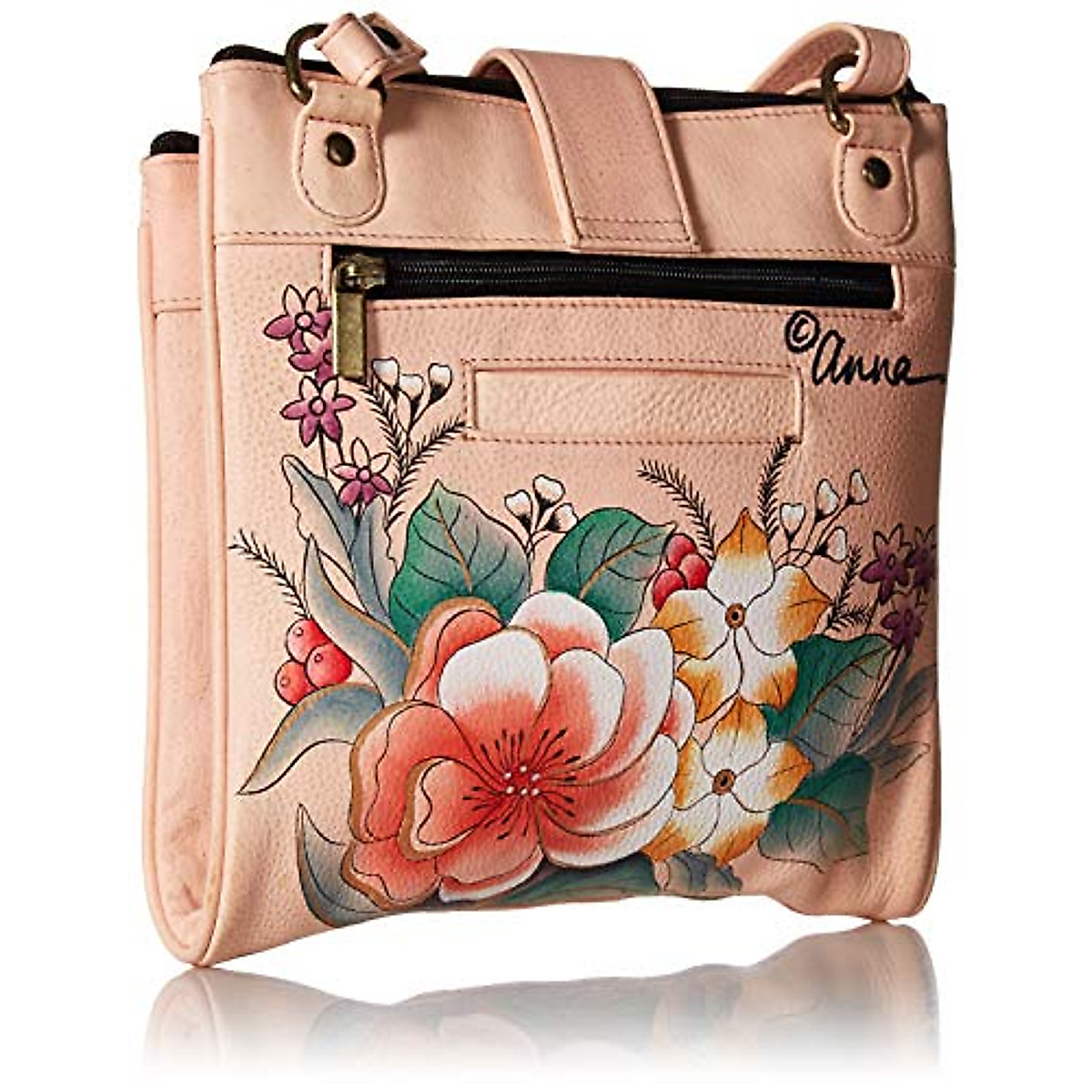 Anuschka womens Anna By Anuschka Hand Painted Leather Wowomen Triple Compartment Organizer Shoulder Bag, Vintage Garden, One Size US
