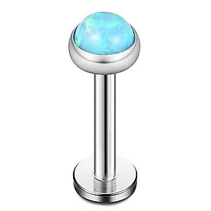 Ruifan 4mm Opal Jeweled Internally Threaded Stainless Steel Labret Monroe Lip Ring Tragus Helix Earring Stud 16G 5/16" 8mm 4PCS