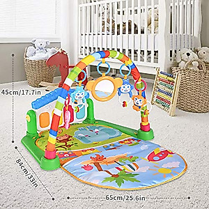 Baby Gym Play Mats with Kick And Play Piano Gym Mat, Baby Jungle Gym Activity Mat with 5 Colorful Infant Toys, Activity Center with Lights Music Mirror for Tummy Time Shower Gifts Baby Toys 3-6 Months