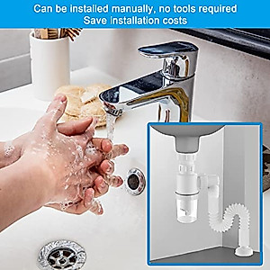 Gititrada Deodorizing Drain, Flexible Drain Fitting, Retractable 11.8-29.5 Inch Drain, 1 Rubber Seal, Flexible Tubular Retractable Drain, Sink Drain Kit for Kitchen, Bathroom, Toilet, Etc.