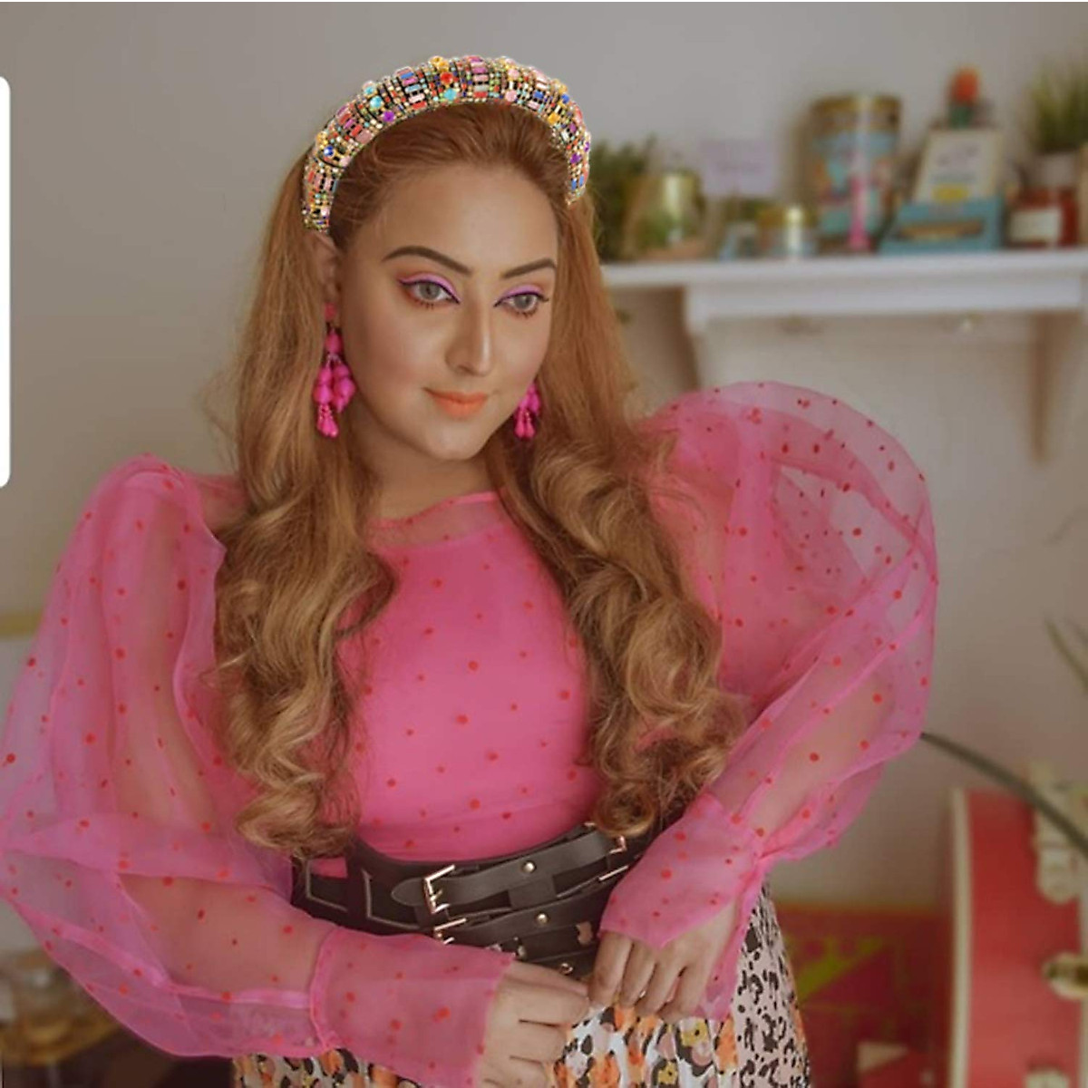 Rhinestone Headbands for Women Bling Jewelled Rainbow Crystal Beaded Padded Headband Baroque Bedazzled Hairband Fashion Velvet Wide Hair Hoop Accessorires For Wedding Party (Bar rhinestone headband)