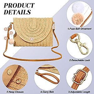 2 Pcs Straw Shoulder Bag Clutch Straw Crossbody Bags Straw Summer bags Handmade Envelope Purse for Women (Light Coffee)