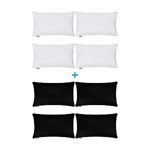 8-Pack 100% Cotton Comfortable Solid DIY Decorative Throw Pillow Case for Christmas Halloween Couch Sofa (4-Pack White and 4-Pack Black)