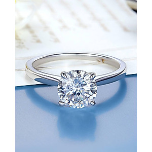 MomentWish Moissanite Rings, 2Carat Moissanite Rings for Women, D Color VVS1 Simulated Diamond 925 Sterling Silver Solitaire Rings-Size7