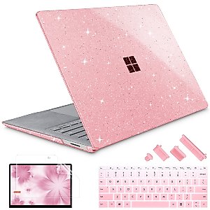 May Chen Case for 13.5" Microsoft Surface Laptop 3/4/5 with Alcantara Palm Rest Model 1867 1958 1950 (2019 2021 2022), Plastic Hard Shell Case with Keyboard Cover + Screen Protector, Pink Glitter