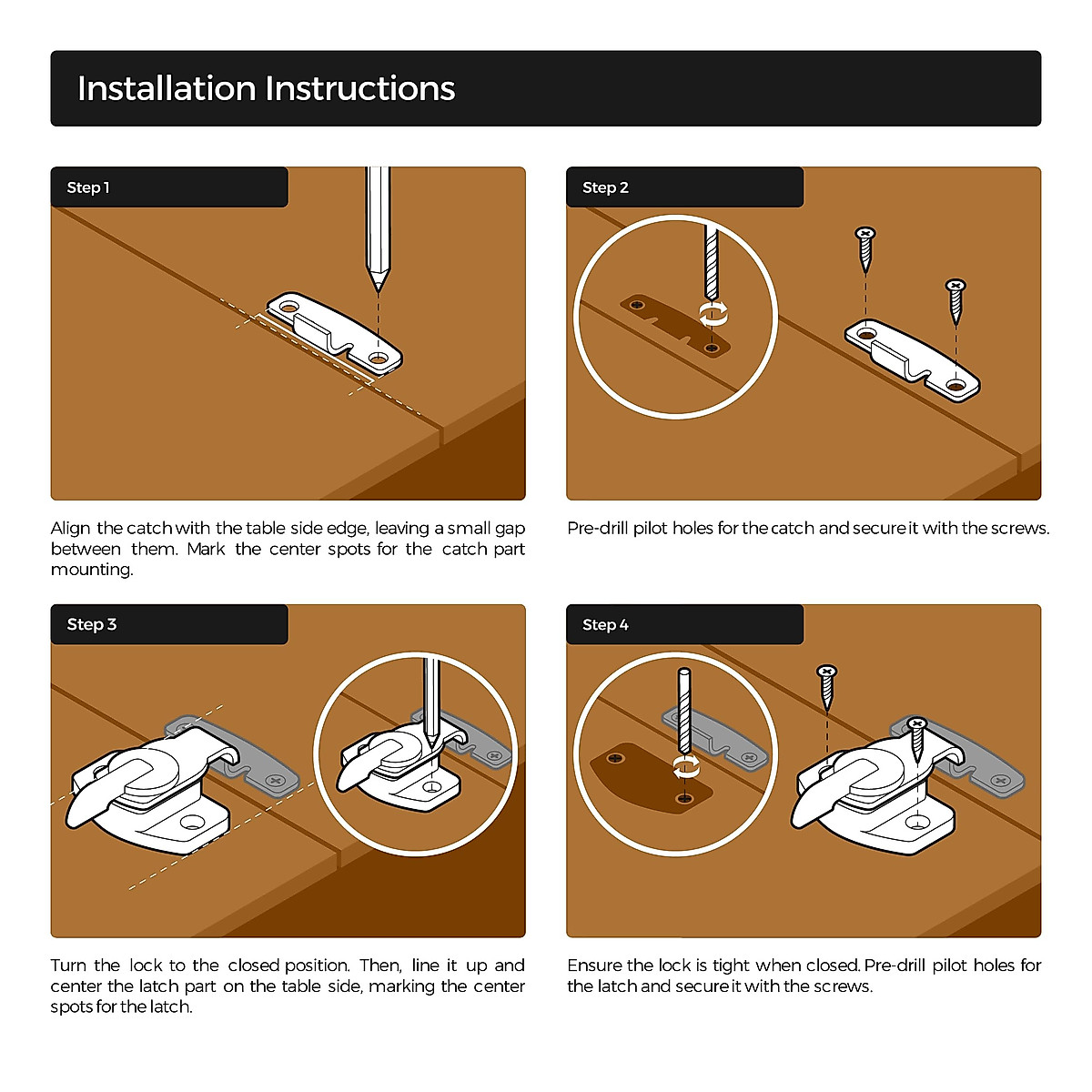 Brass Plated Table Leaf Lock - Dining Table Leaf Latches - Table Buckle Connectors - Table Locks for Leaves - Antique Furniture Hardware | TT1-SB