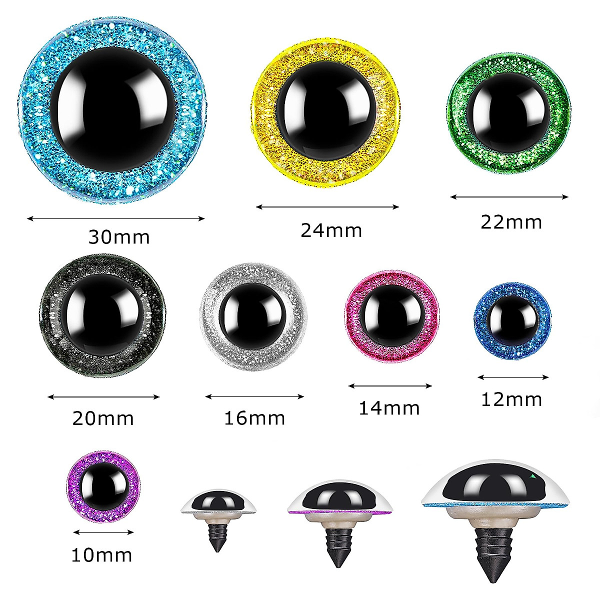 160pcs Large Safety Eyes for Amigurumi Glitter Eye for Stuffed Animals for DIY Dolls Puppets Bear Crafts Animals Amigurumi Making Supplies(Colorful A)