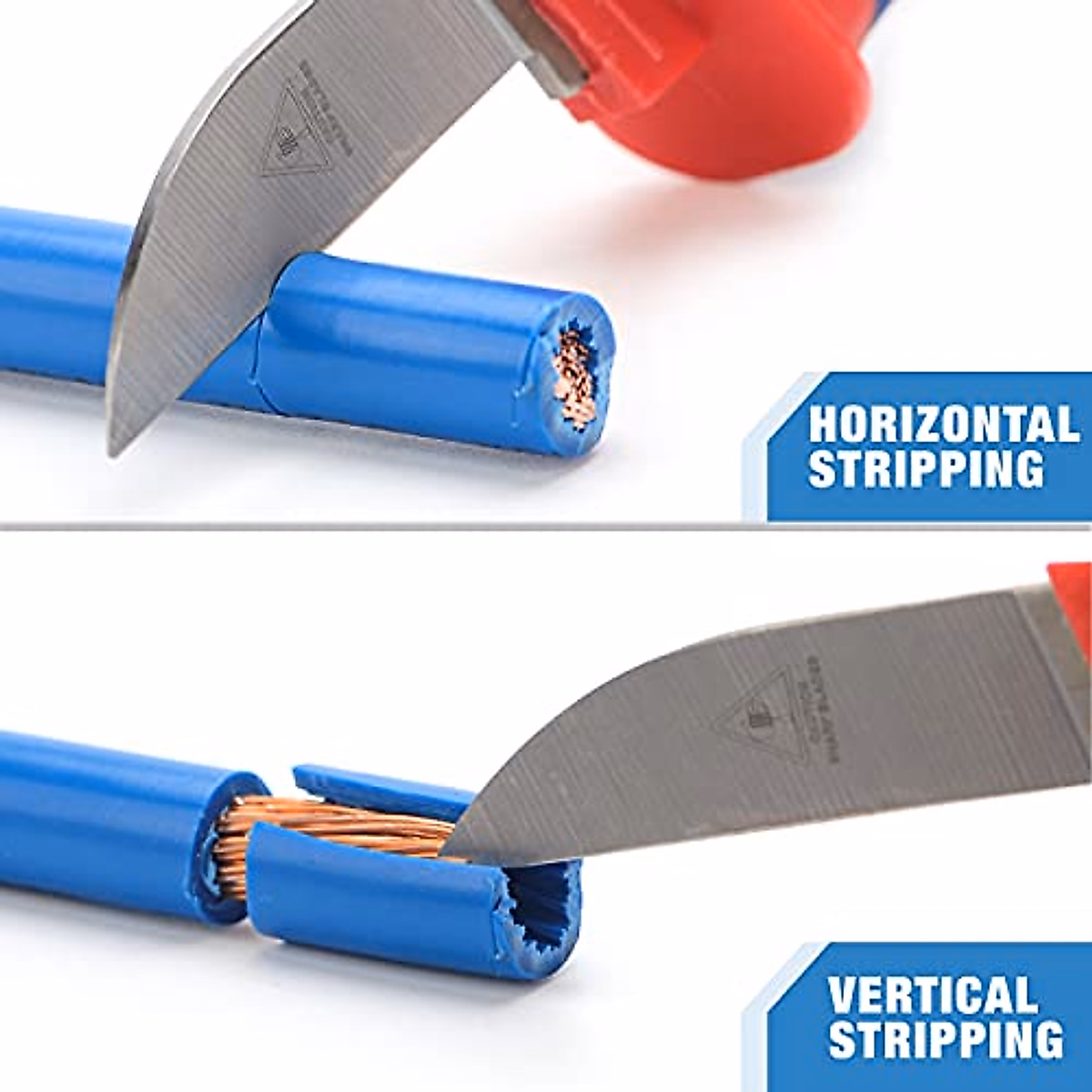 iCrimp Utility Knife for Cable Skinning, Wire Insulation Dismantling Knife, 2-Pack Insulated Electricians Cable Stripping Knives, Fixed Blade