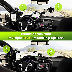 Truckules Truck Phone Holder Mount Heavy Duty Cell Phone Holder for Truck Dashboard Windshield 16.9 inch Long Arm, Super Suction Cup & Stable, Compatible with iPhone & Samsung, Green, Pickup Truck