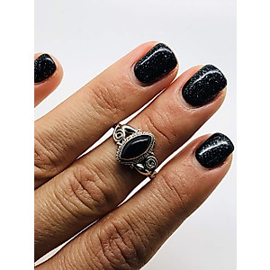 Black Onyx Vintage Gipsy Spiral Side Small Ring 925 Sterling Silver Boho Chic US Size 5 6 7 8 9 (9)