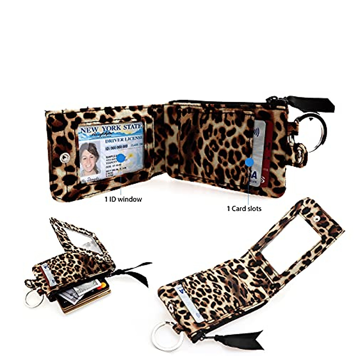 DONGGANGAJI Womens Wallet Lanyard Set Bifold Zipper Case Wallet with Lanyard (Leopard-R)