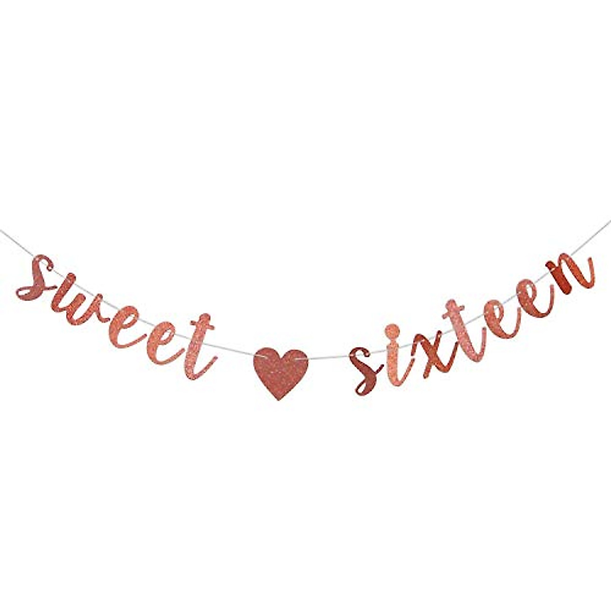 Rose Gold Glitter Sweet Sixteen Banner - Happy 16th Birthday Bunting Garlands/Happy Sweet 16/Cheers to 16 Years Old Party Decoration Supplies