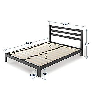 Mellow 10 inch Heavy Duty Metal Platform Bed W/Headboard/Wooden Slat Support/Mattress Foundation (No Box Spring Needed), King, Black