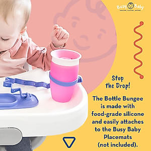 Busy Baby Bottle Bungee - Sippy Cup Strap - Keep Bottles and Sippy Cups Off The Floor - Great for Babies, Toddlers and Kids - Food Grade Silicone - Dishwasher Safe - Pewter